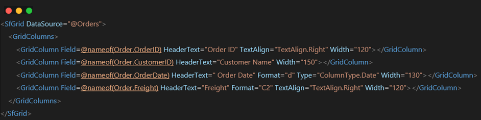 Columns | Blazor DataGrid | Syncfusion