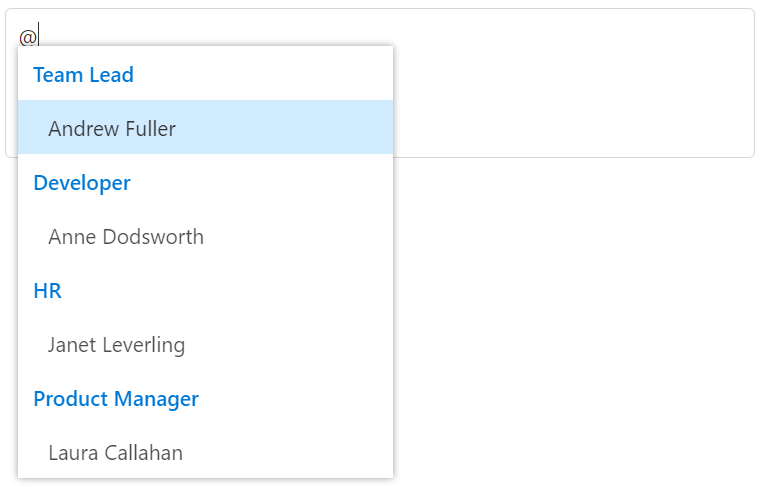 ASP.NET Core Mention | @Mention control | Syncfusion