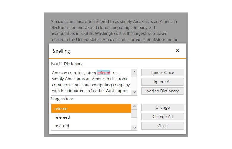 ASP.NET Core (jQuery) SpellChecker Control | Syncfusion