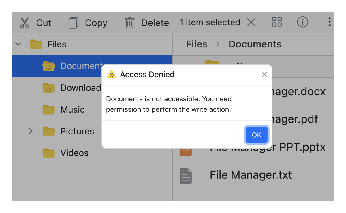 Access control support in ASP.NET MVC File Manager.