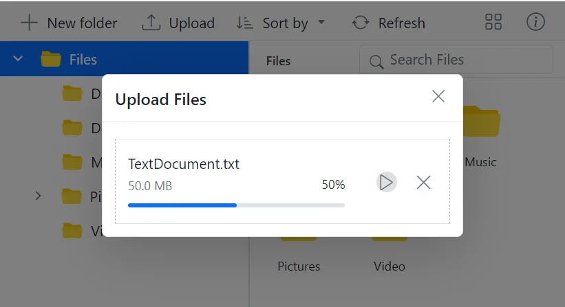 Chunk upload in ASP.NET MVC File Manager.