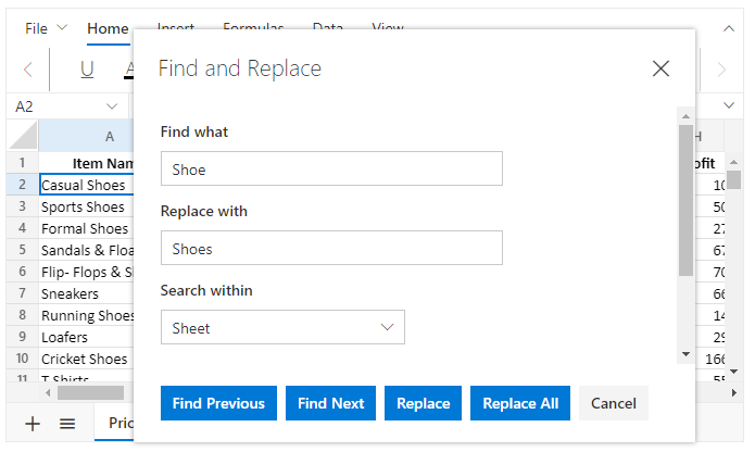 Searching in JavaScript Spreadsheet.