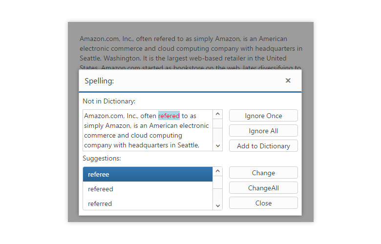 Jquery Spell Checker Control Custom Word Checker Syncfusion