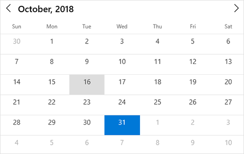 UWP Calendar Control | Month Calendar | Syncfusion