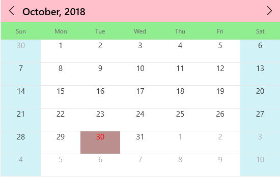 UWP Calendar Control | Month Calendar | Syncfusion