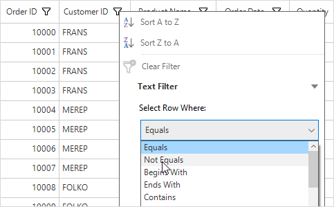 Filter | WinForms DataGrid | DataGridView | Syncfusion