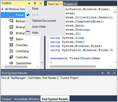 WinForms Docking | Visual Studio-like Docking | Syncfusion