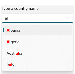 WinUI AutoComplete control | auto-suggest box | Syncfusion