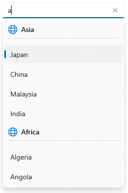WinUI AutoComplete control | auto-suggest box | Syncfusion