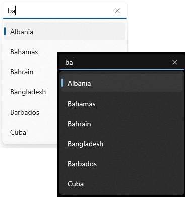 WinUI AutoComplete control | auto-suggest box | Syncfusion