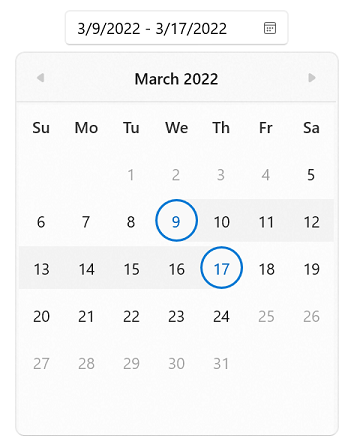 WinUI Calendar DateRange Picker - Rich UI for Date Ranges | Syncfusion